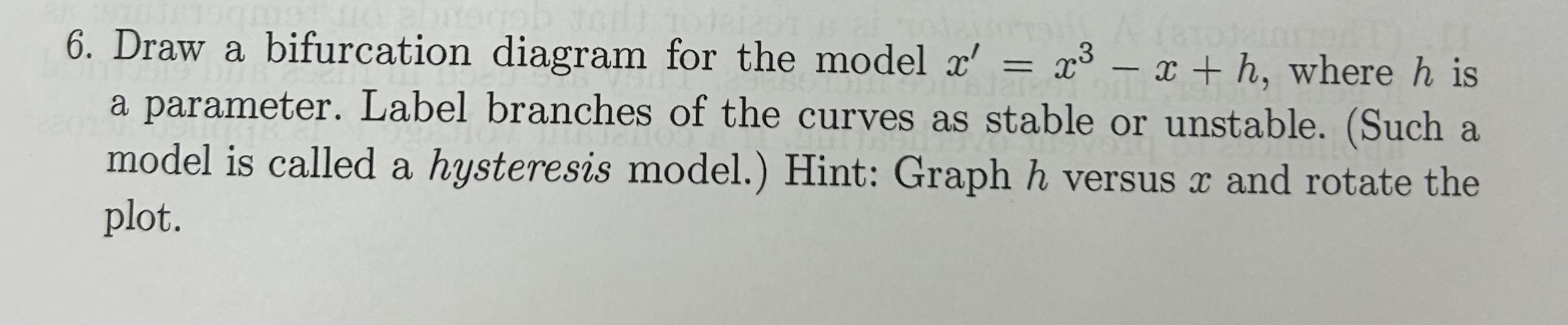 Solved 6. Draw a bifurcation diagram for the model | Chegg.com
