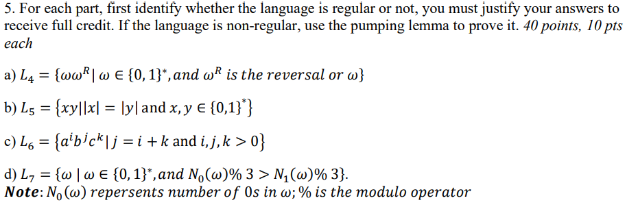 Solved 5. For each part, first identify whether the language | Chegg.com
