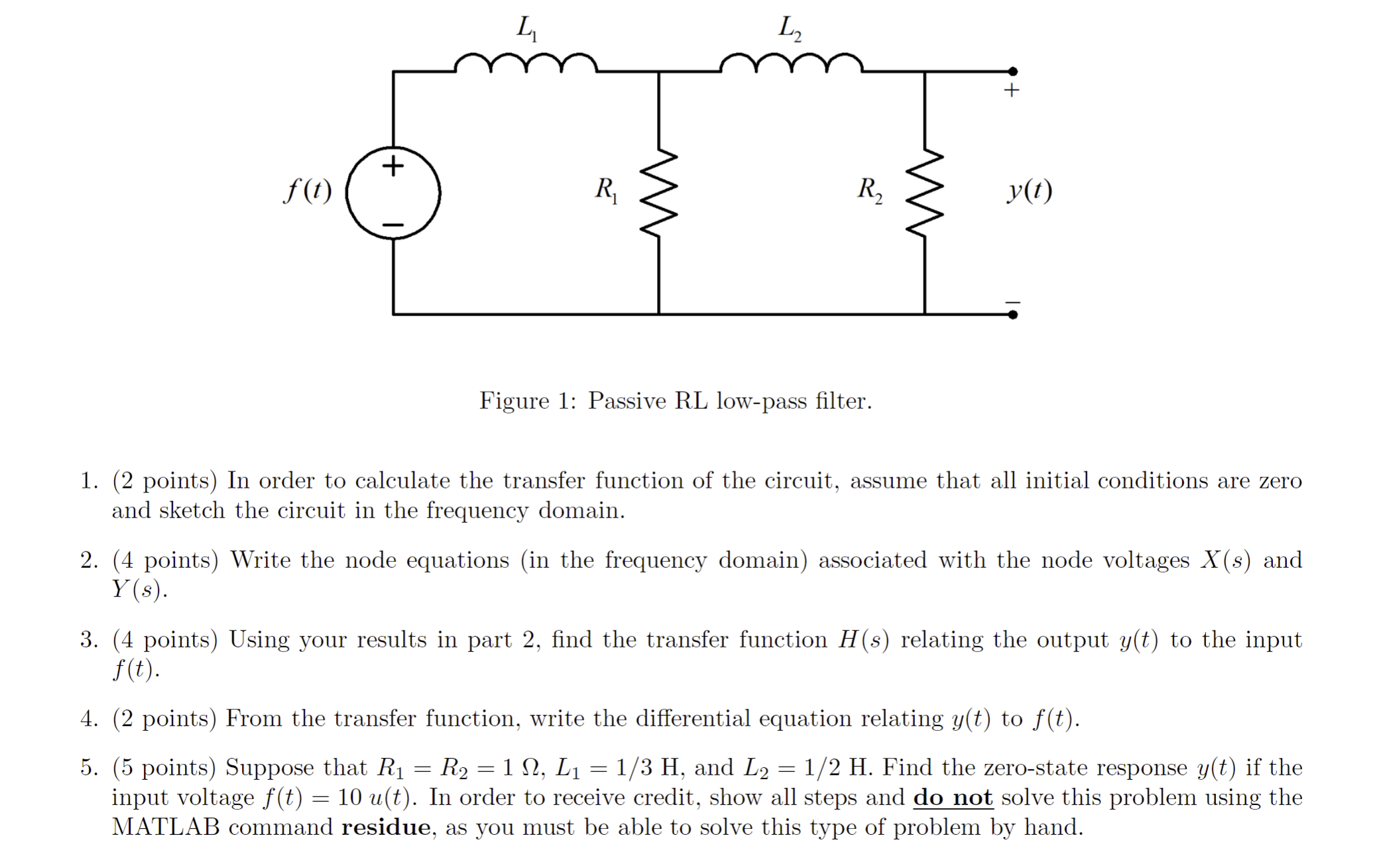 Solved Figure 1: Passive RL low-pass filter. 1. (2 points) | Chegg.com