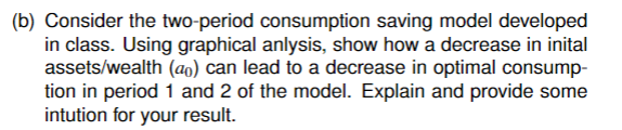 Solved (b) ﻿Consider the two-period consumption saving model | Chegg.com