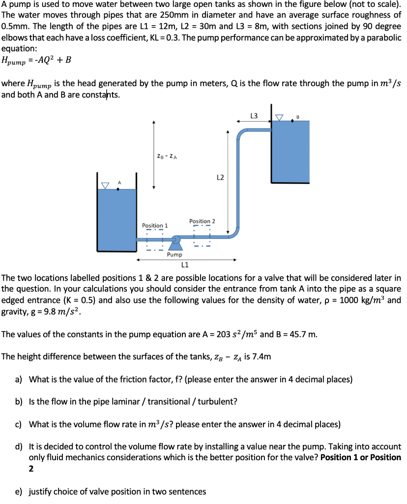 Solved A pump is used to move water between two large open | Chegg.com