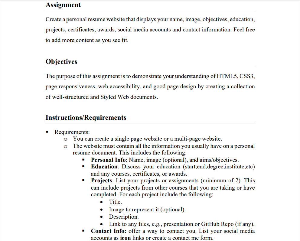 Solved Create a personal resume website that displays your | Chegg.com