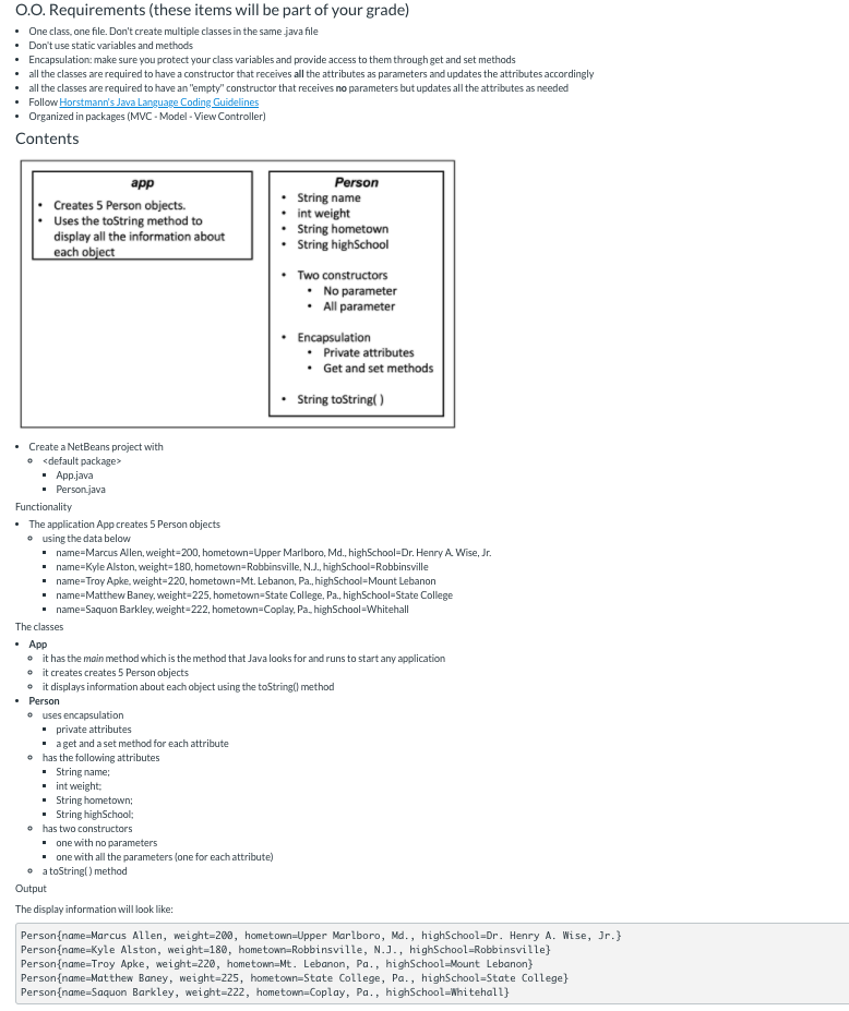 Solved O.O. Requirements (these items will be part of your | Chegg.com