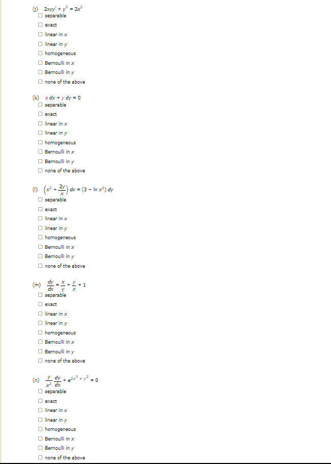 Solved Classify each differential equation as separable, | Chegg.com