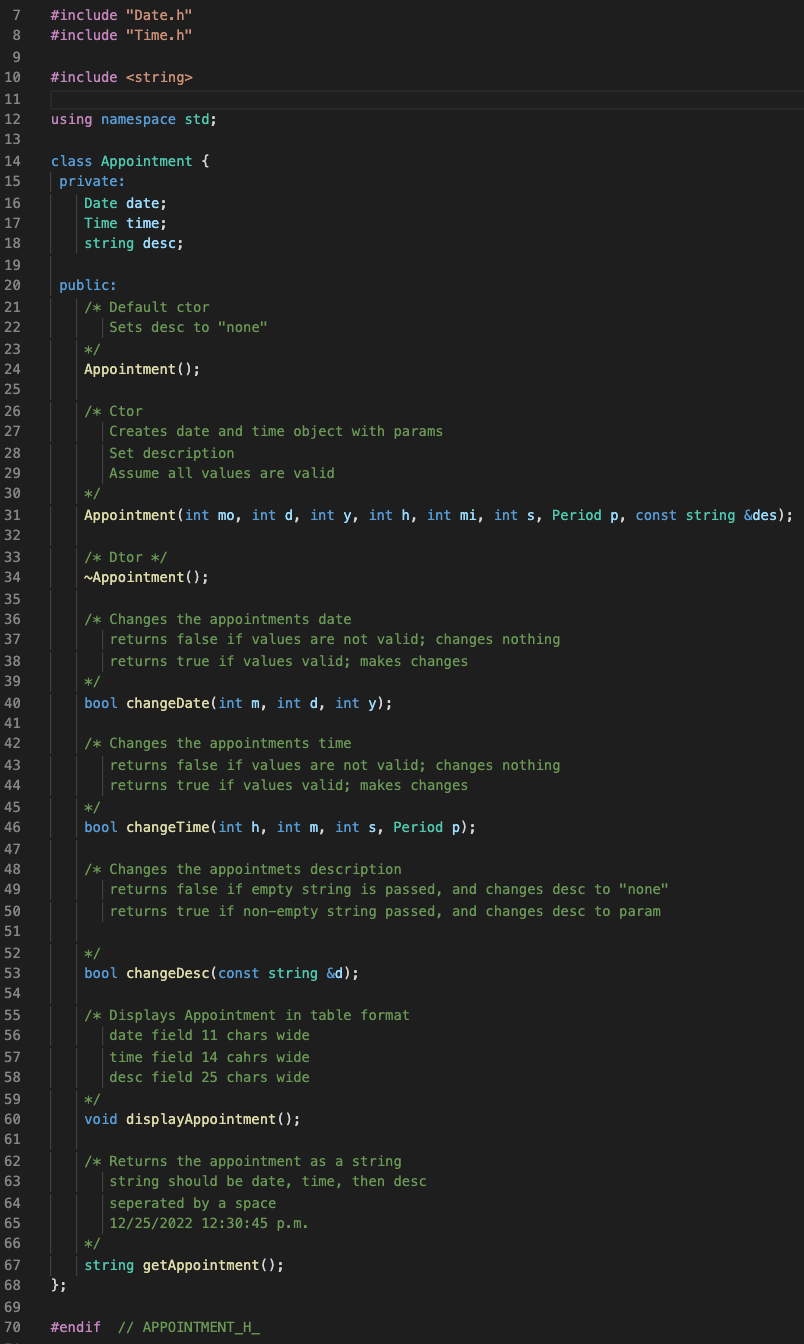 Solved Create an Appointment class. The class will consist | Chegg.com