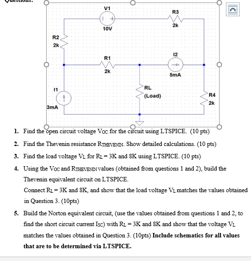 Solved V1 C R3 1+ 2k 10V R2 2k 12 R1 o 2k 5mA 11 RL (Load) 9 | Chegg.com