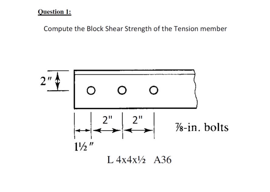 Solved Compute the Block Shear Strength of the Tension | Chegg.com
