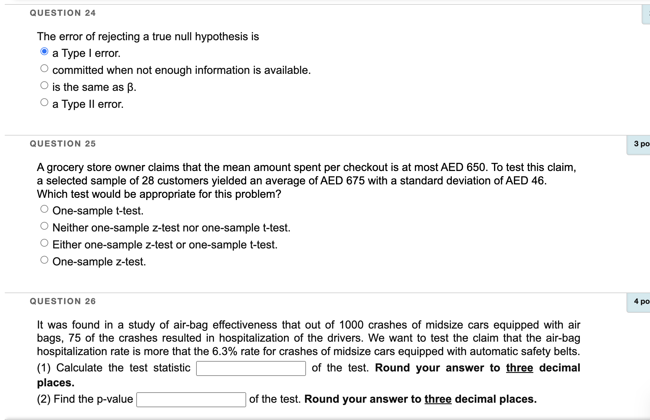 Solved The error of rejecting a true null hypothesis is a | Chegg.com