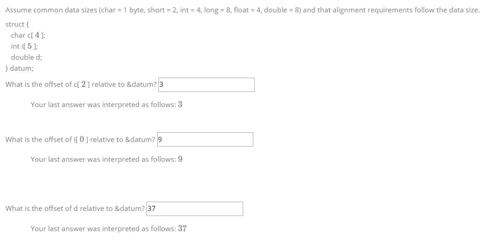 Solved Assume common data sizes (char 1 byte, short 2, int | Chegg.com