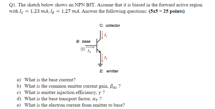 Solved Q1. The sketch below shows an NPN BJT. Assume that it | Chegg.com