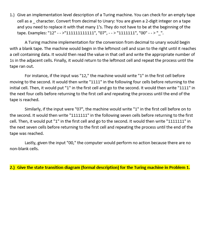 Solved 1.) Give an implementation level description of a | Chegg.com