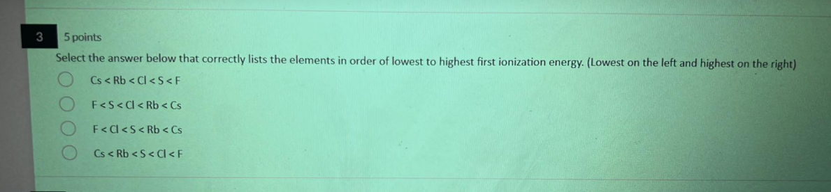 Solved Select the answer below that correctly lists the | Chegg.com