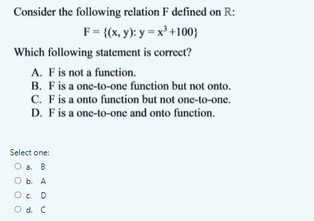 Solved Consider the following relation F defined on R: F = | Chegg.com