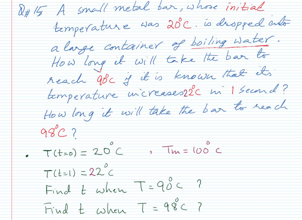 Solved Q4 15 A small metal bar, whose initial temperature | Chegg.com