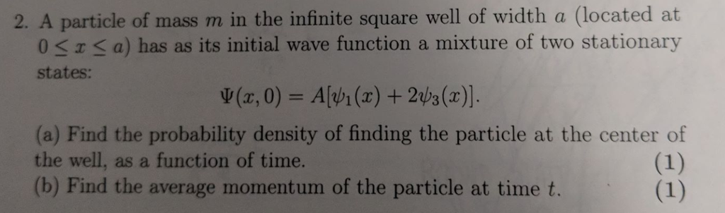 Solved 2. A particle of mass m in the infinite square well | Chegg.com