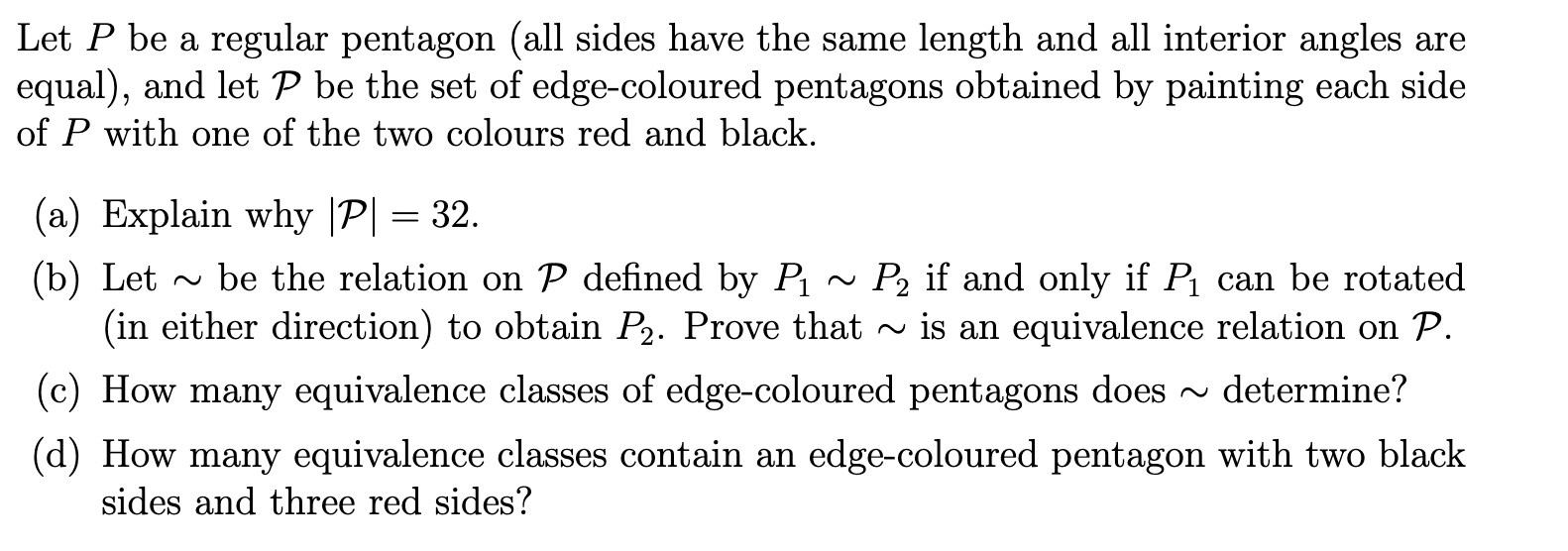 [Solved]: Let ( P ) be a regular pentagon (all sides hav