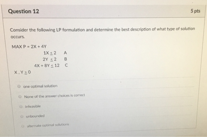 Solved Question 12 5 pts Consider the following LP | Chegg.com