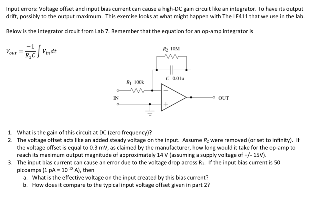 Solved Input Errors Voltage Offset And Input Bias Current