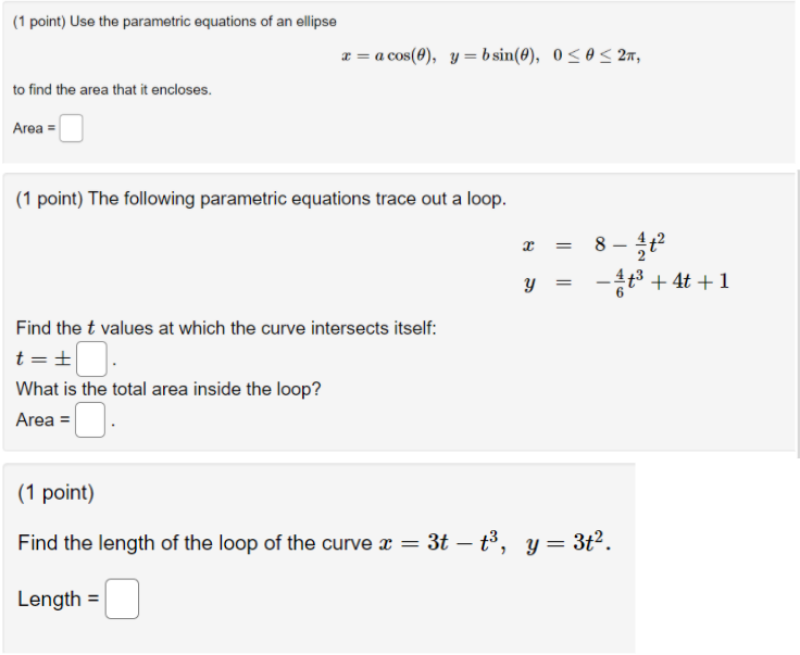 Solved (1 point) Use the parametric equations of an ellipse | Chegg.com