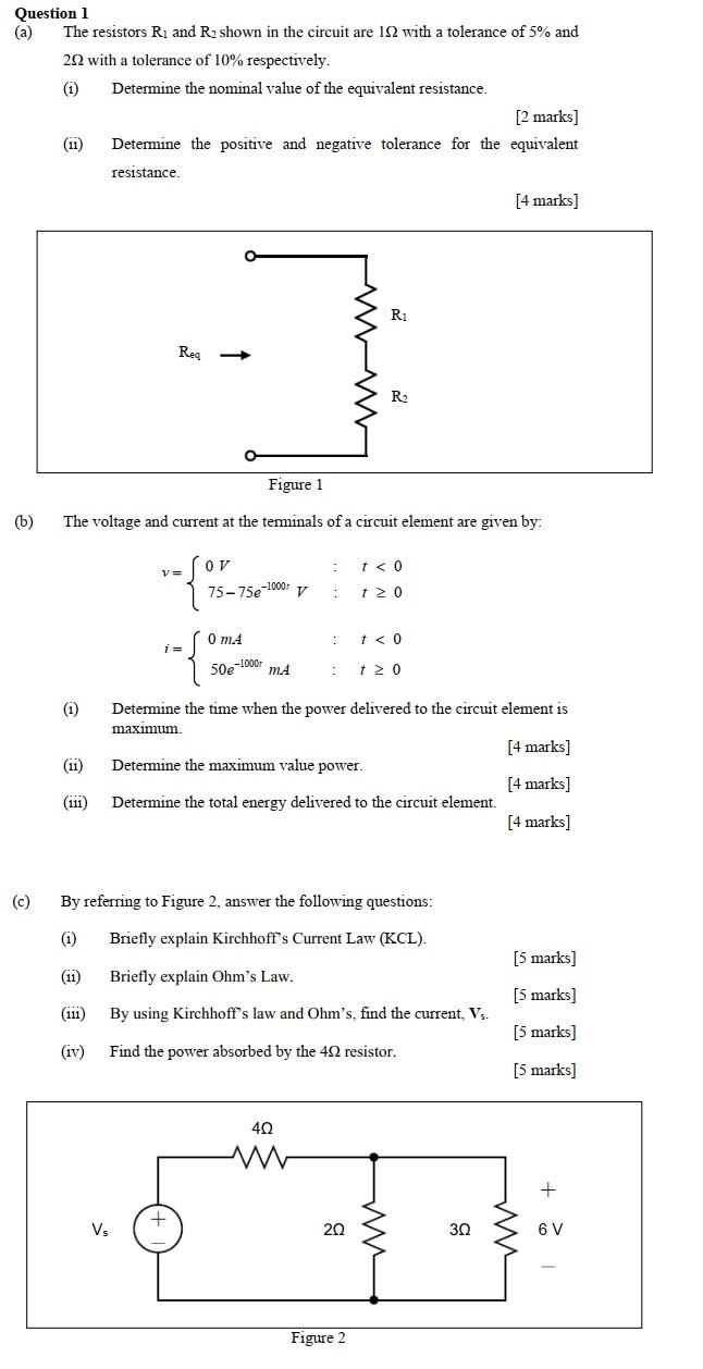Solved Question 1 (a) The resistors R1 and R shown in the | Chegg.com