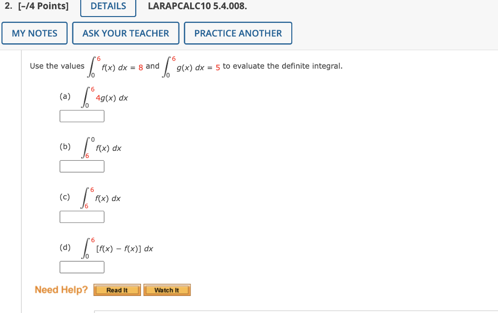 Solved Use the values ∫06f(x)dx=8 and ∫06g(x)dx=5 to | Chegg.com