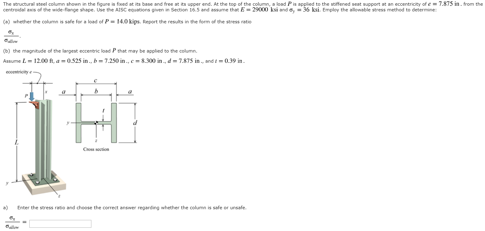 Solved The structural steel column shown in the figure is | Chegg.com