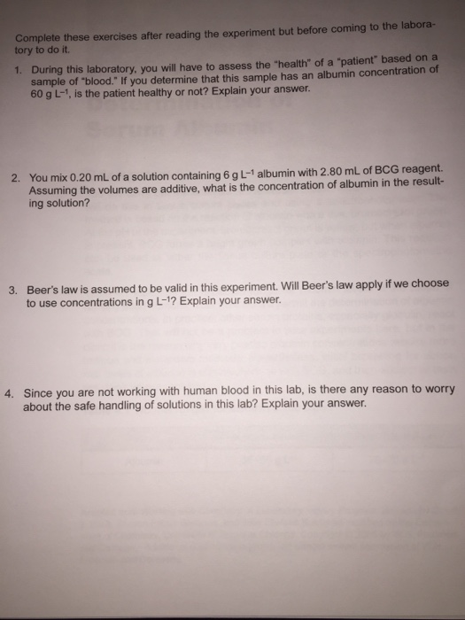 Solved Complete these exercises after reading the experiment | Chegg.com