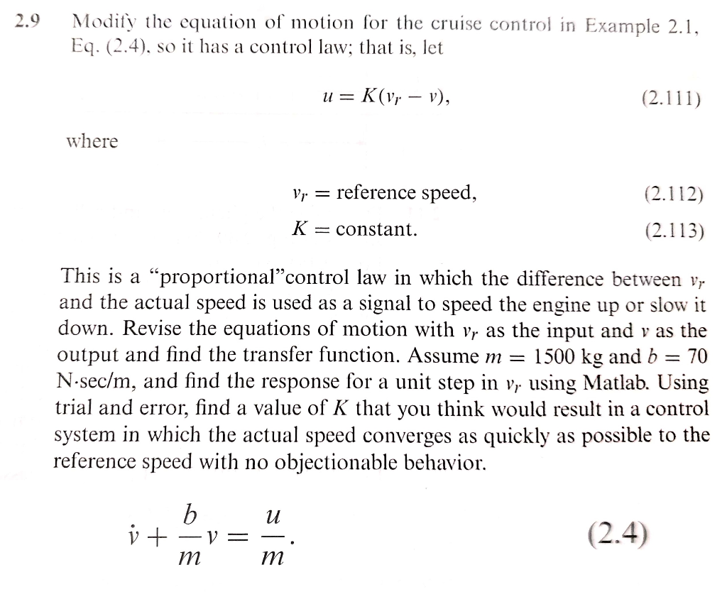 Solved 2.9 Modify the equation of motion for the cruise | Chegg.com