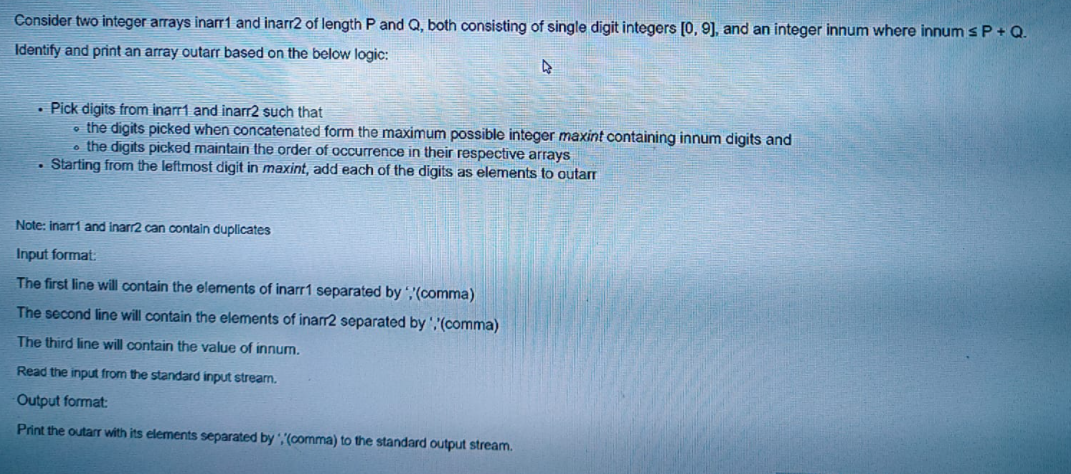Solved Consider two integer arrays inarr1 and inarr2 of | Chegg.com