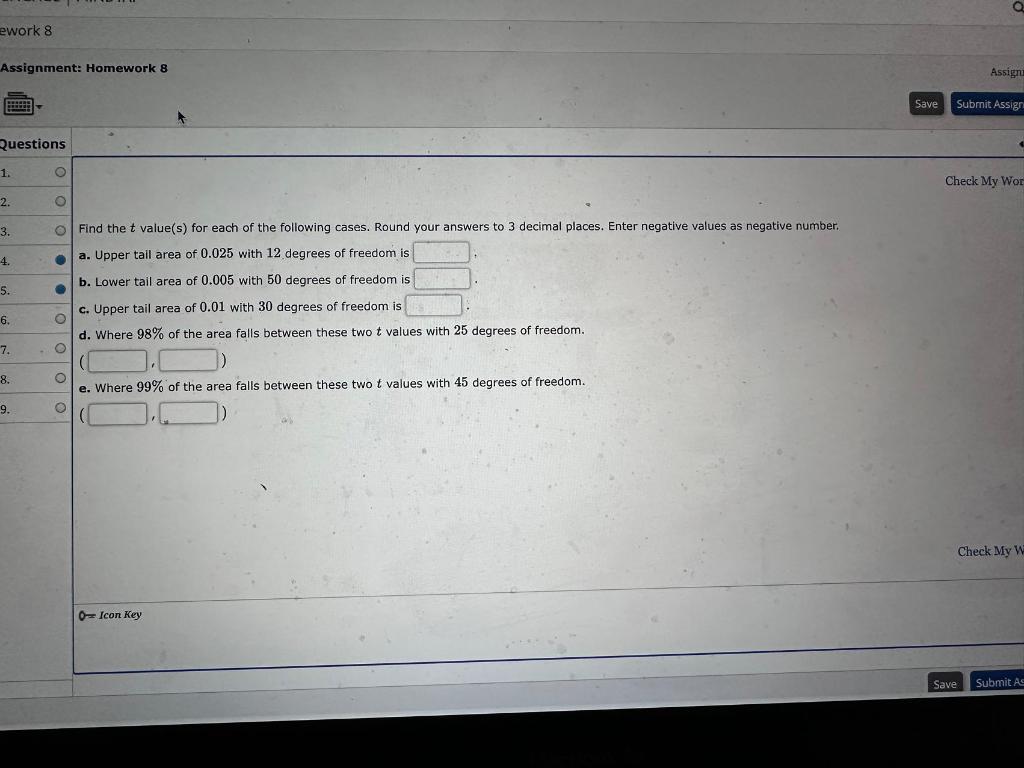 Solved Assignment: Homework 8 Find the t value(s) for each | Chegg.com