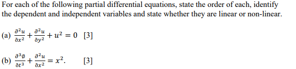 Solved For each of the following partial differential | Chegg.com
