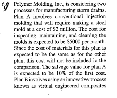 Solved Polymer Molding, Inc., is considering two processes | Chegg.com