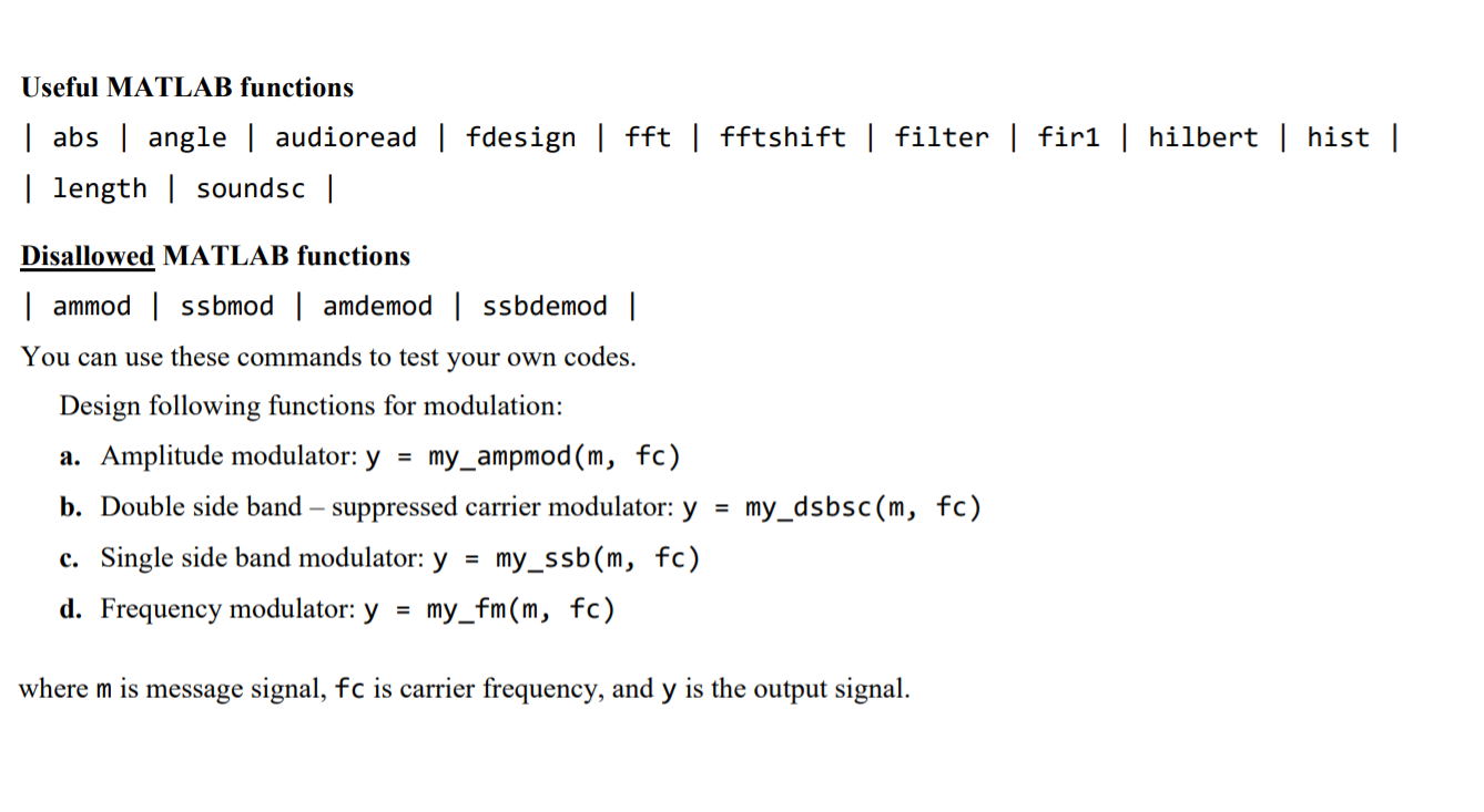 Solved Useful MATLAB functions | abs | angle | audioread | | Chegg.com