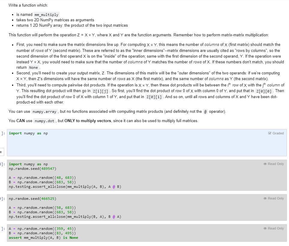 Solved Write a function which: is named mm_multiply takes | Chegg.com