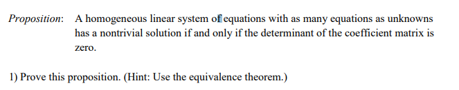 Solved Proposition: A homogeneous linear system of equations | Chegg.com