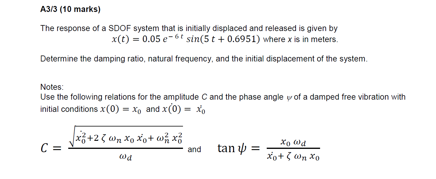 Solved The response of a SDOF system that is initially | Chegg.com