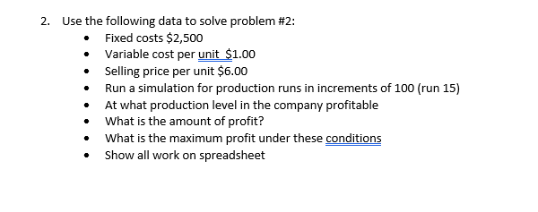 Solved 2. Use the following data to solve problem \#2: - | Chegg.com