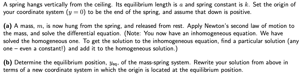 Solved A spring hangs vertically from the ceiling. Its | Chegg.com