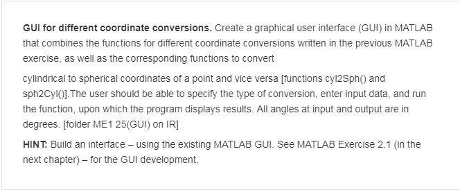 Solved GUI for different coordinate conversions. Create a | Chegg.com