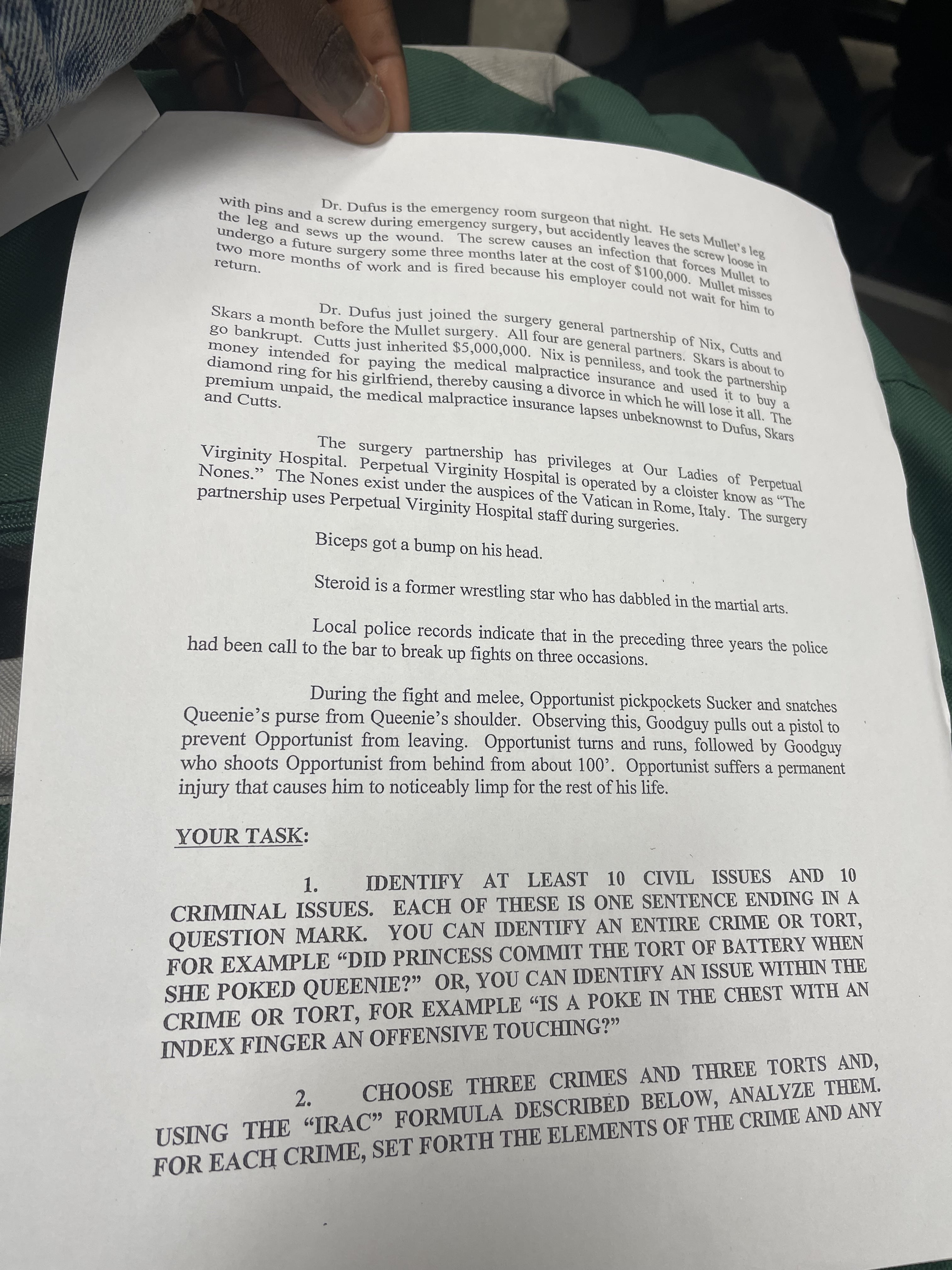 Solved Dr. Dufus is the emergency room surgeon that night. | Chegg.com