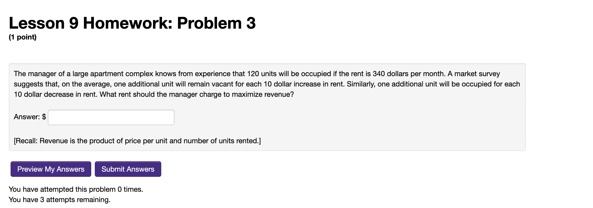 Solved Lesson 9 Homework: Problem 3 (1 point) The manager of | Chegg.com