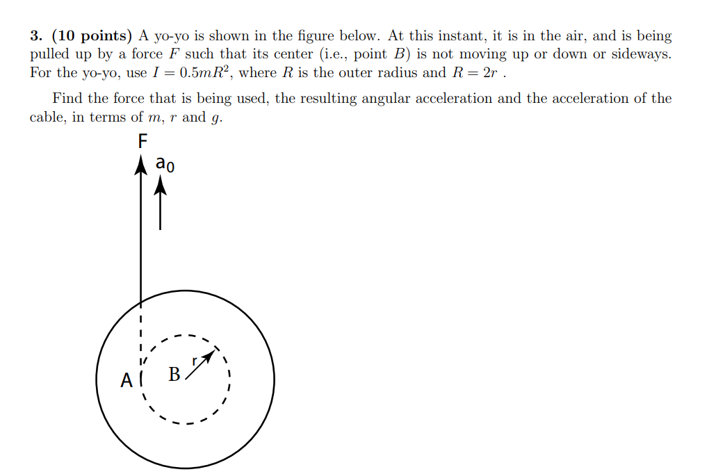 Solved 3. (10 points) A yo-yo is shown in the figure below. | Chegg.com