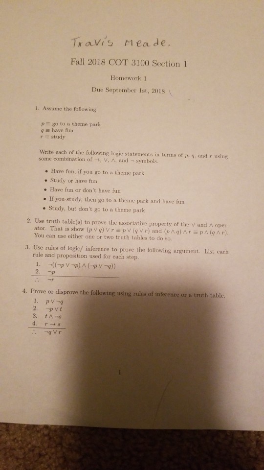Solved Travi's meade. Fall 2018 COT 3100 Section 1 Homework | Chegg.com