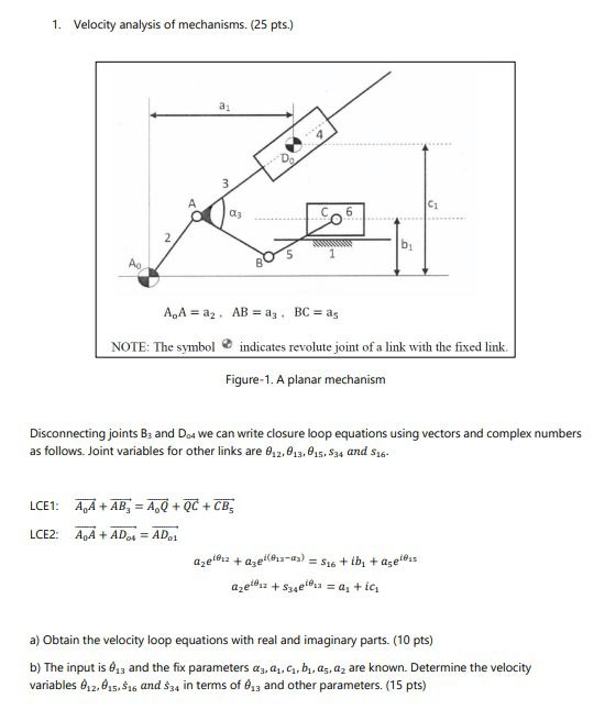 Solved 1. Velocity analysis of mechanisms. (25 pts.) | Chegg.com