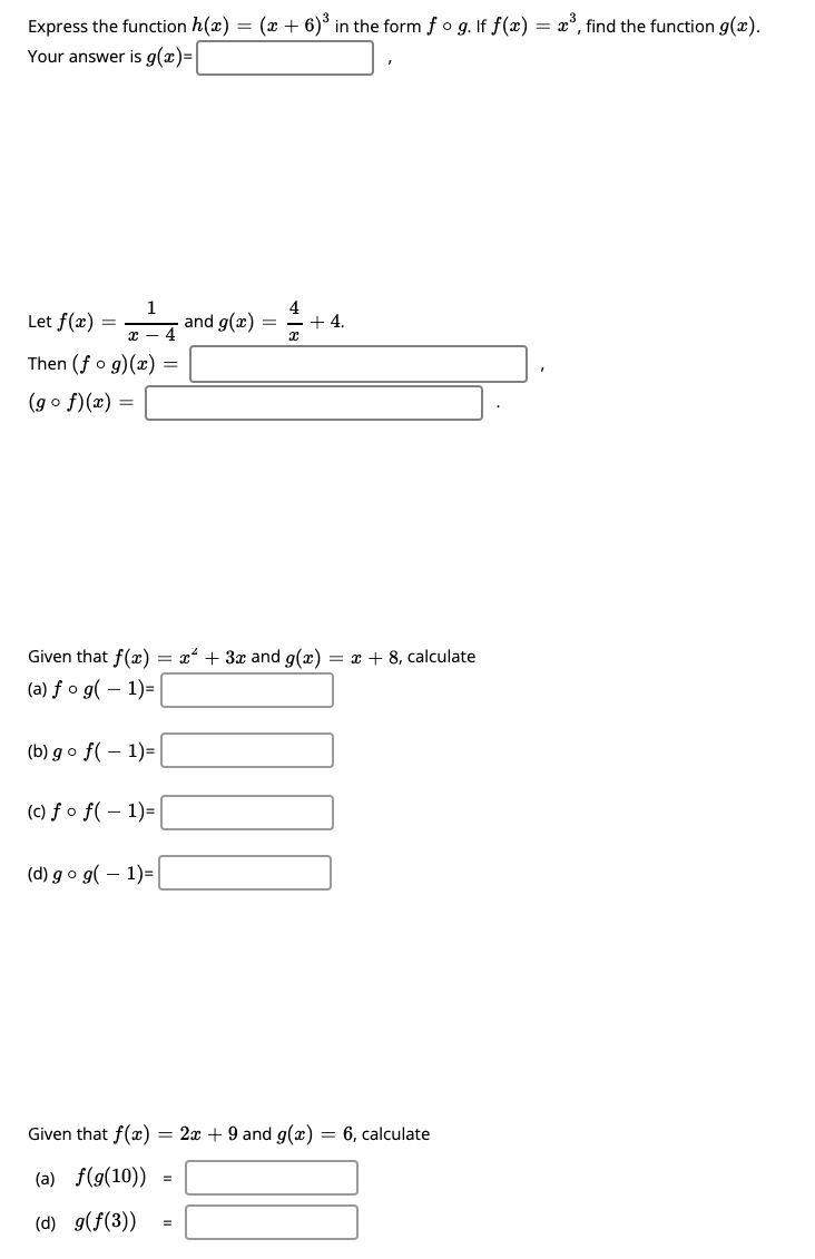 Solved Express the function h(x) = (x + 6) in the form fog. | Chegg.com