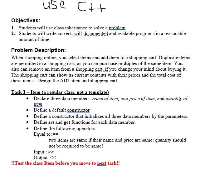 Solved Objectives: 1. Students will use class inheritance to | Chegg.com
