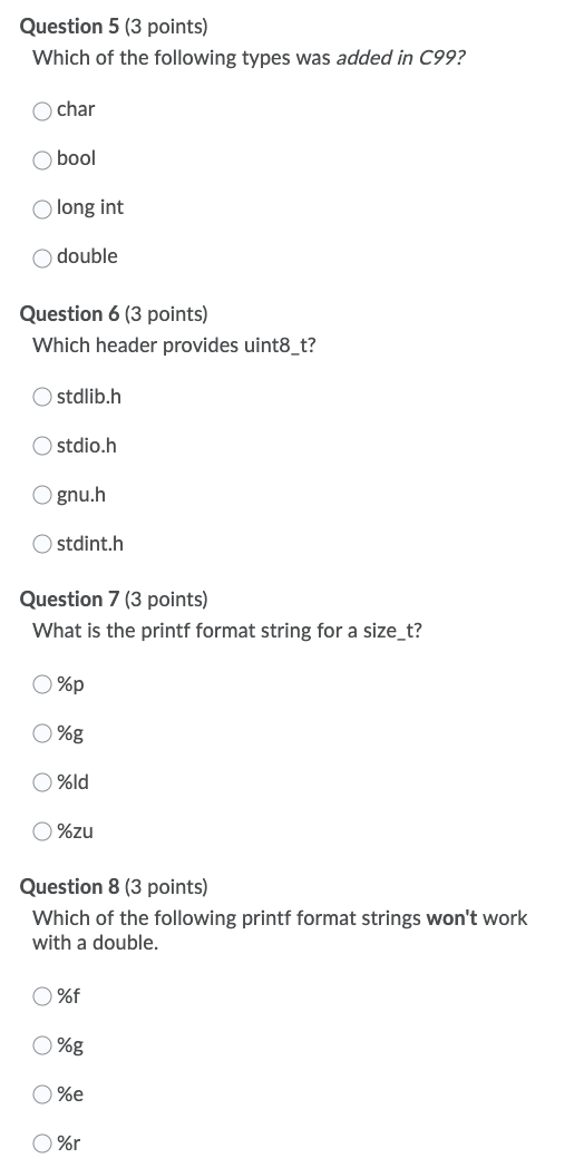 Solved Question 5 (3 points) Which of the following types | Chegg.com