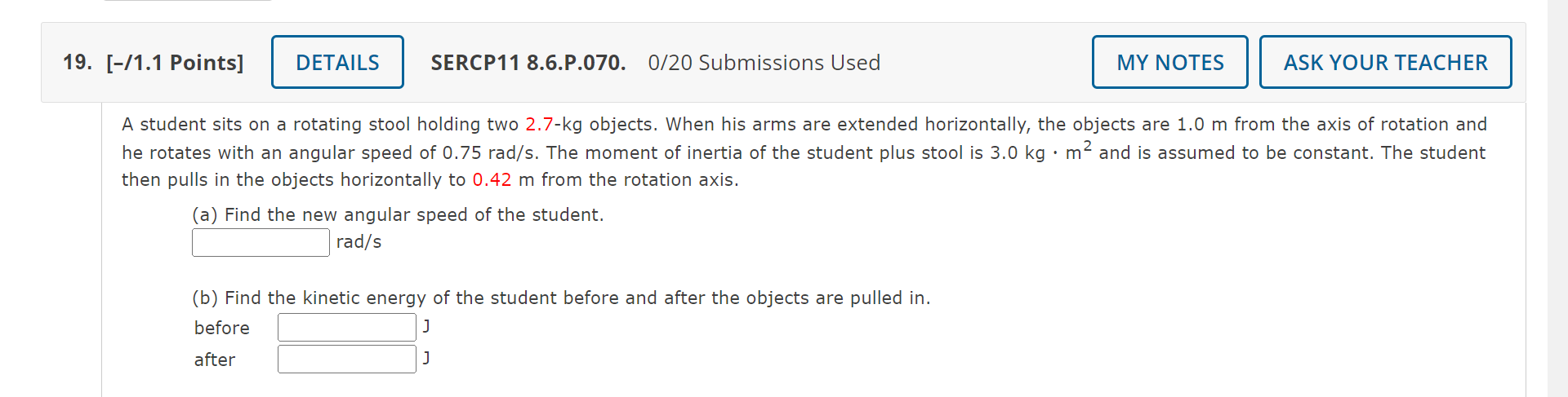 Solved 19. [-/1.1 points] DETAILS SERCP11 8.6.P.070. 0/20 | Chegg.com