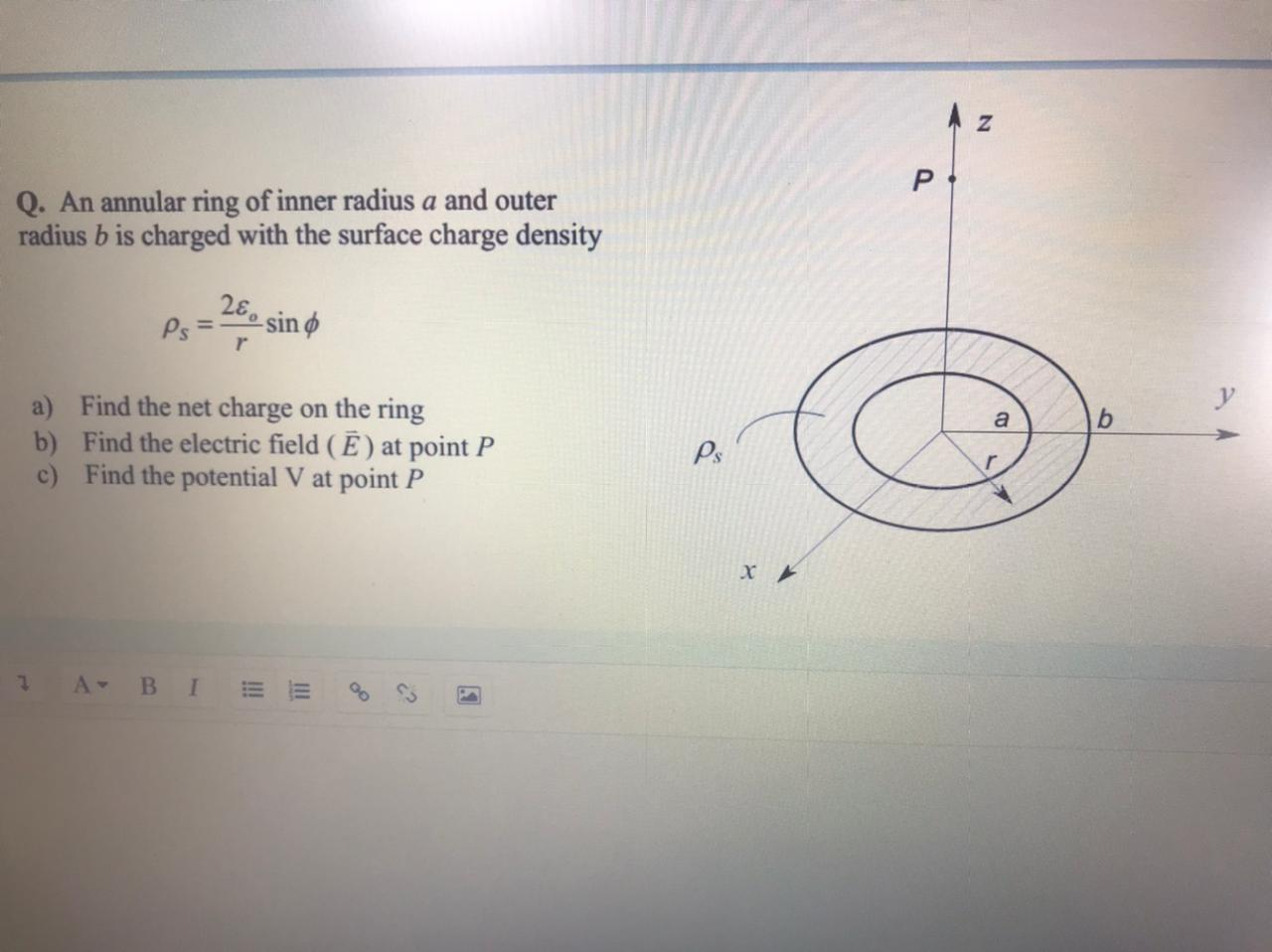Solved Z Р Q. An annular ring of inner radius a and outer | Chegg.com