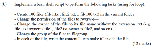 Solved (b) Implement a bash shell script to perform the | Chegg.com